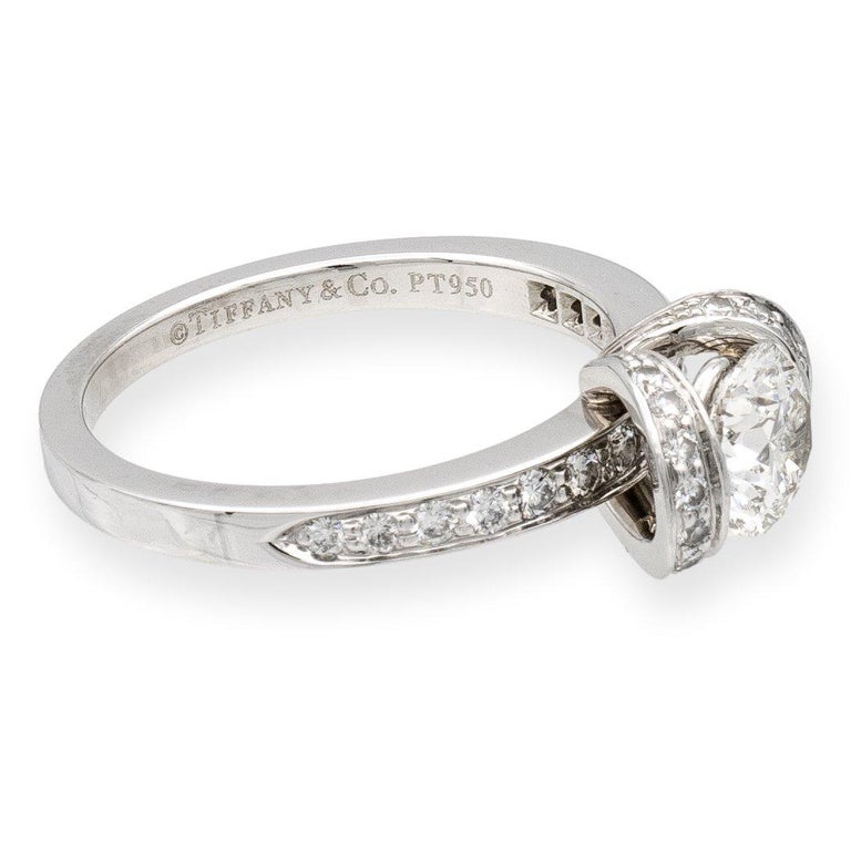 Tiffany and Co. Ribbon Platinum Round Diamond Engagement Ring 1.22ct Tw ...