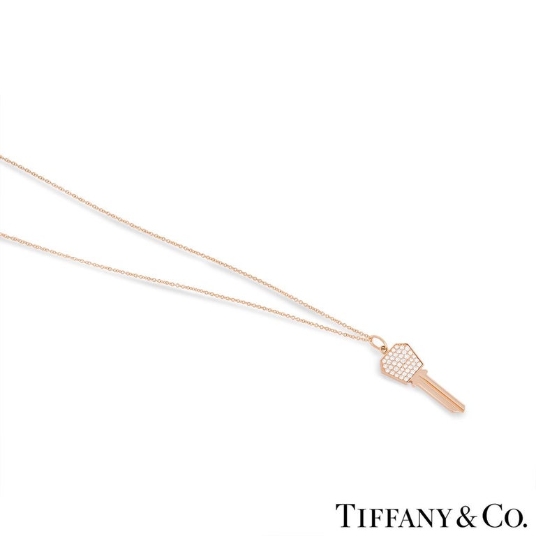 Tiffany and Co. Rose Gold Diamond Modern Key Pendant For Sale at 1stDibs