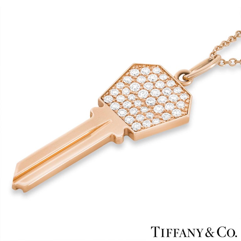 Tiffany and Co. Rose Gold Diamond Modern Key Pendant For Sale at 1stDibs