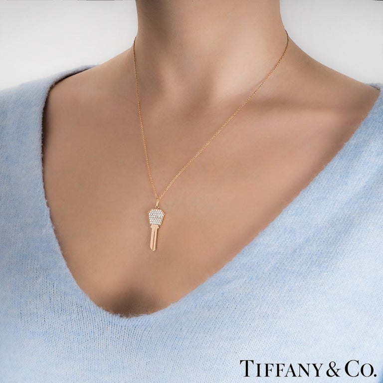 Tiffany and Co. Rose Gold Diamond Modern Key Pendant For Sale at 1stDibs