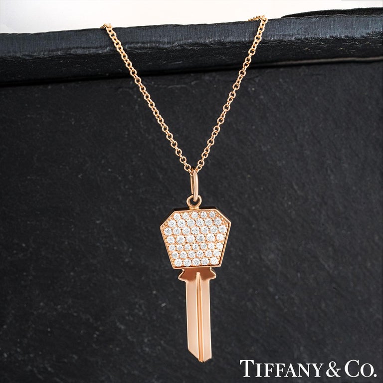 Tiffany and Co. Rose Gold Diamond Modern Key Pendant For Sale at 1stDibs