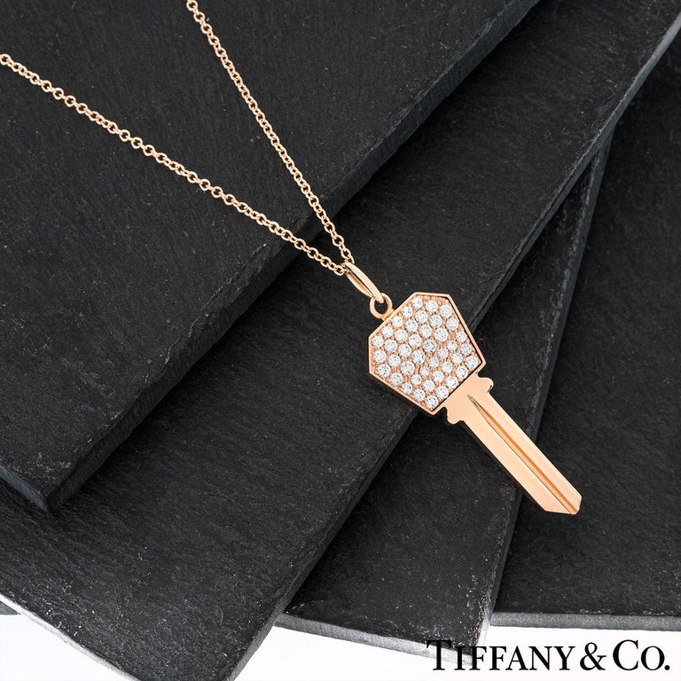 Tiffany and Co. Rose Gold Diamond Modern Key Pendant For Sale at 1stDibs