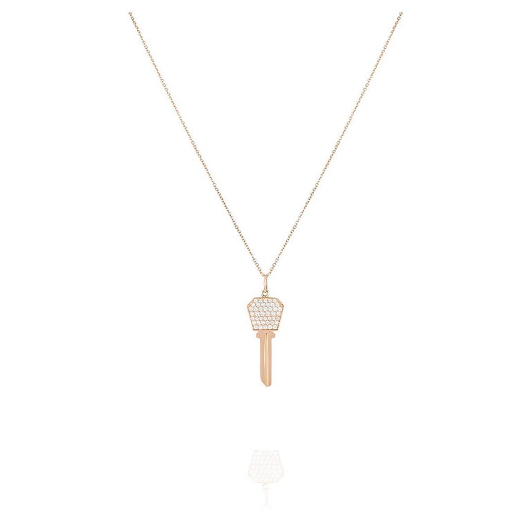 Tiffany and Co. Rose Gold Diamond Modern Key Pendant For Sale at 1stDibs