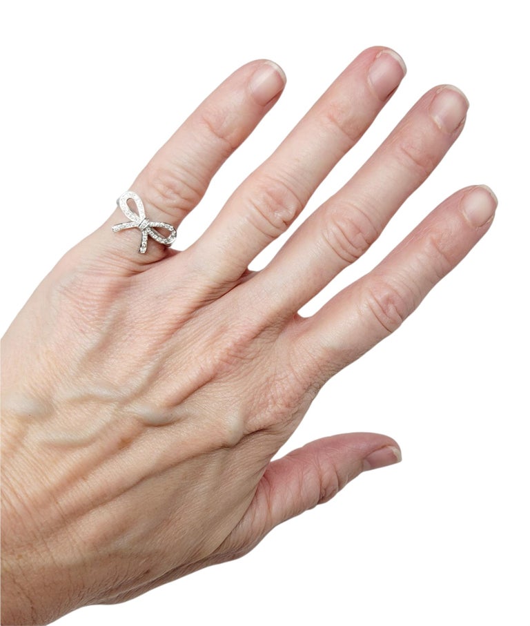 Tiffany and Co. Round Brilliant Pave Diamond Bow Band Ring in Platinum ...