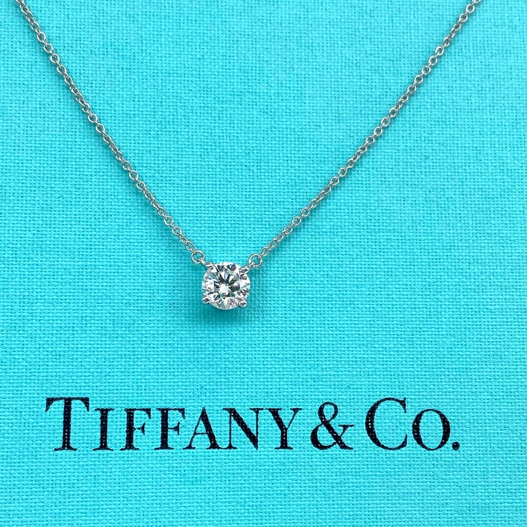 Tiffany and Co Round Diamond 0.67 cts H VS2 Solitaire Necklace in Platinum For Sale at 1stDibs
