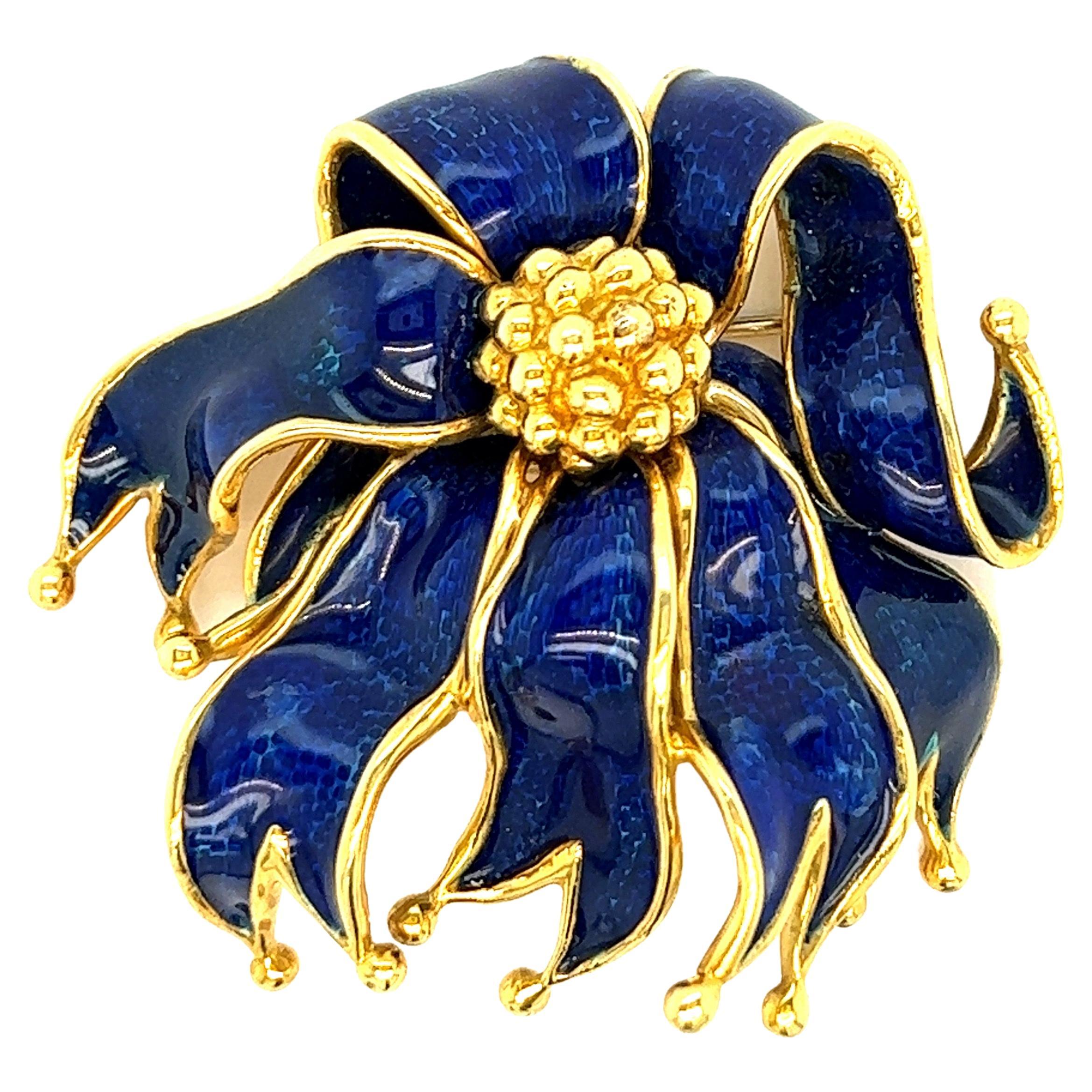 Tiffany and Co. Royal Blue Enamel Ribbon Brooch For Sale at 1stDibs