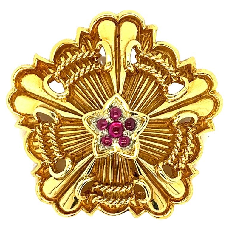 Tiffany and Co. Ruby 18k Gold Brooch For Sale at 1stDibs