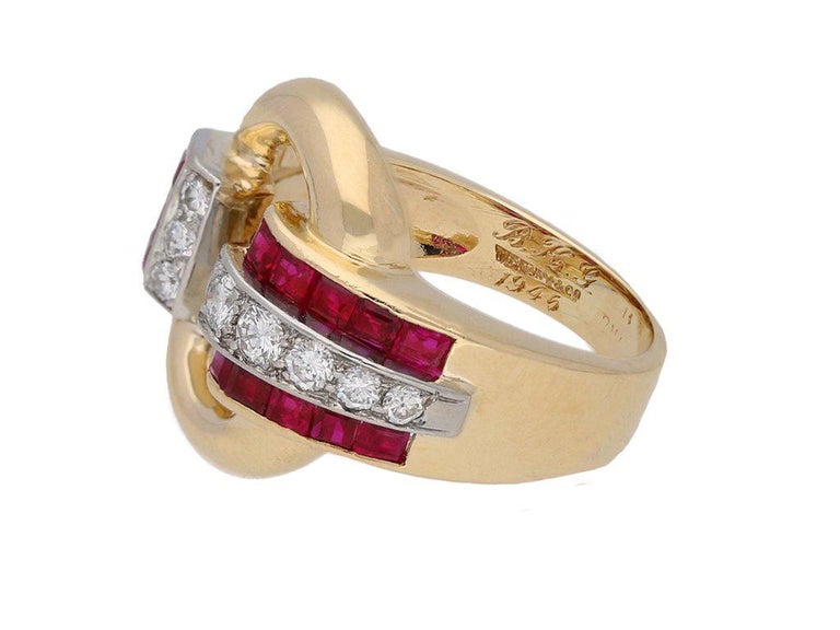 Tiffany and Co ruby cocktail buckle ring, circa 1945. For Sale at ...