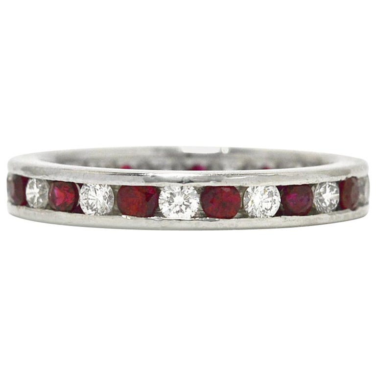 Tiffany and Co. Ruby Diamond Platinum Eternity Band Wedding Ring For ...