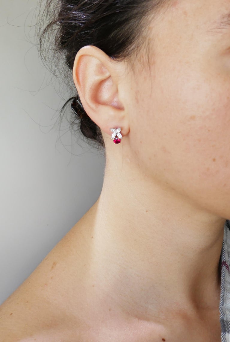 Tiffany and Co. Ruby Diamond Stud Earrings in Platinum and Yellow Gold ...