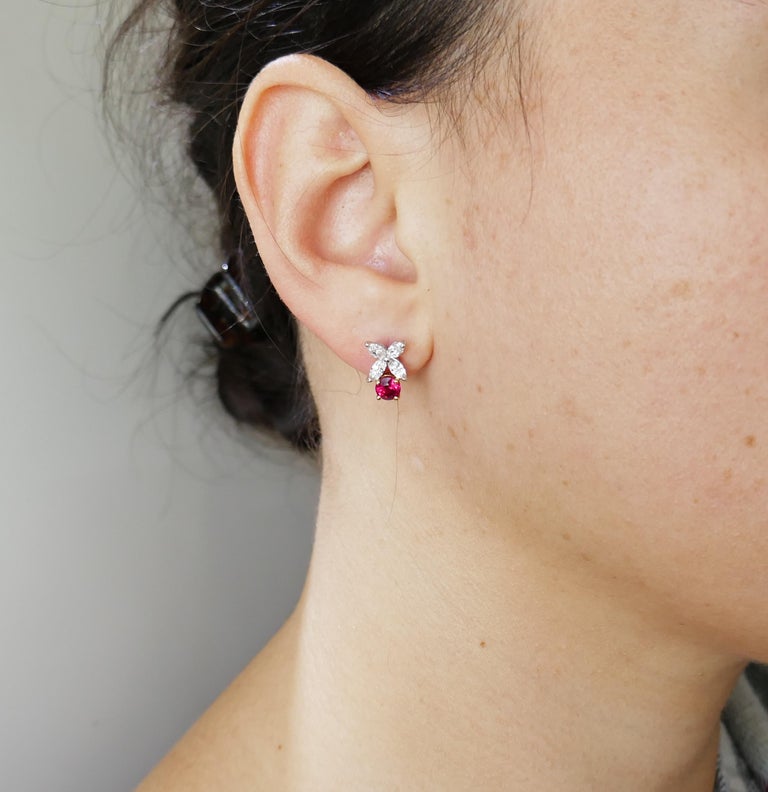 Tiffany and Co. Ruby Diamond Stud Earrings in Platinum and Yellow Gold ...