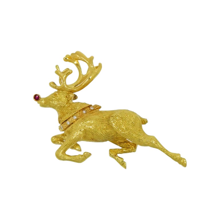 Tiffany and Co. Rudolf Reindeer Yellow Gold Brooch at 1stDibs