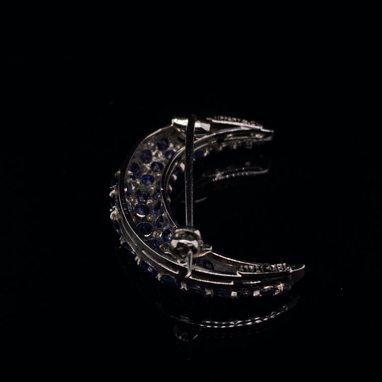 Tiffany and Co. Sapphire and Diamond 18 Karat White Gold Crescent Moon ...