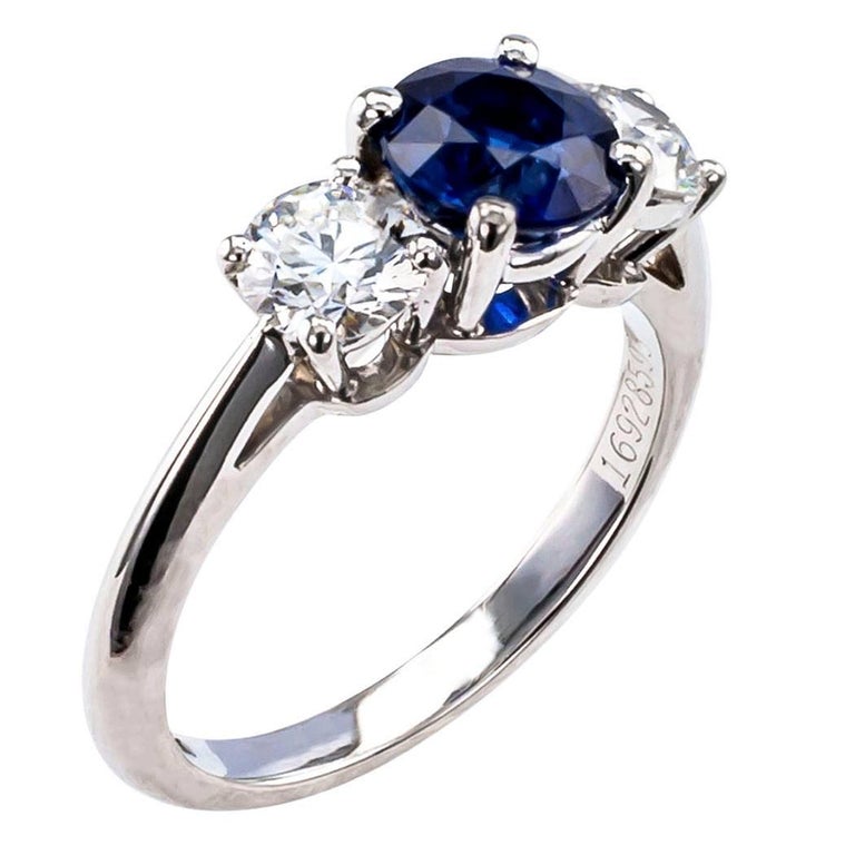 Tiffany and Co. Sapphire Diamond Three-Stone Platinum Ring at 1stDibs