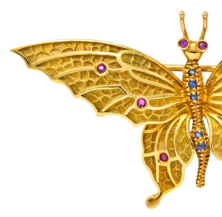Tiffany and Co. Sapphire Ruby 18 Karat Green Gold Butterfly Brooch at ...