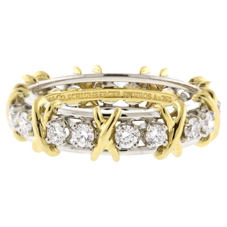 Tiffany and Co. Schlumberger 18-Stone Diamond Platinum and Gold X-Ring ...