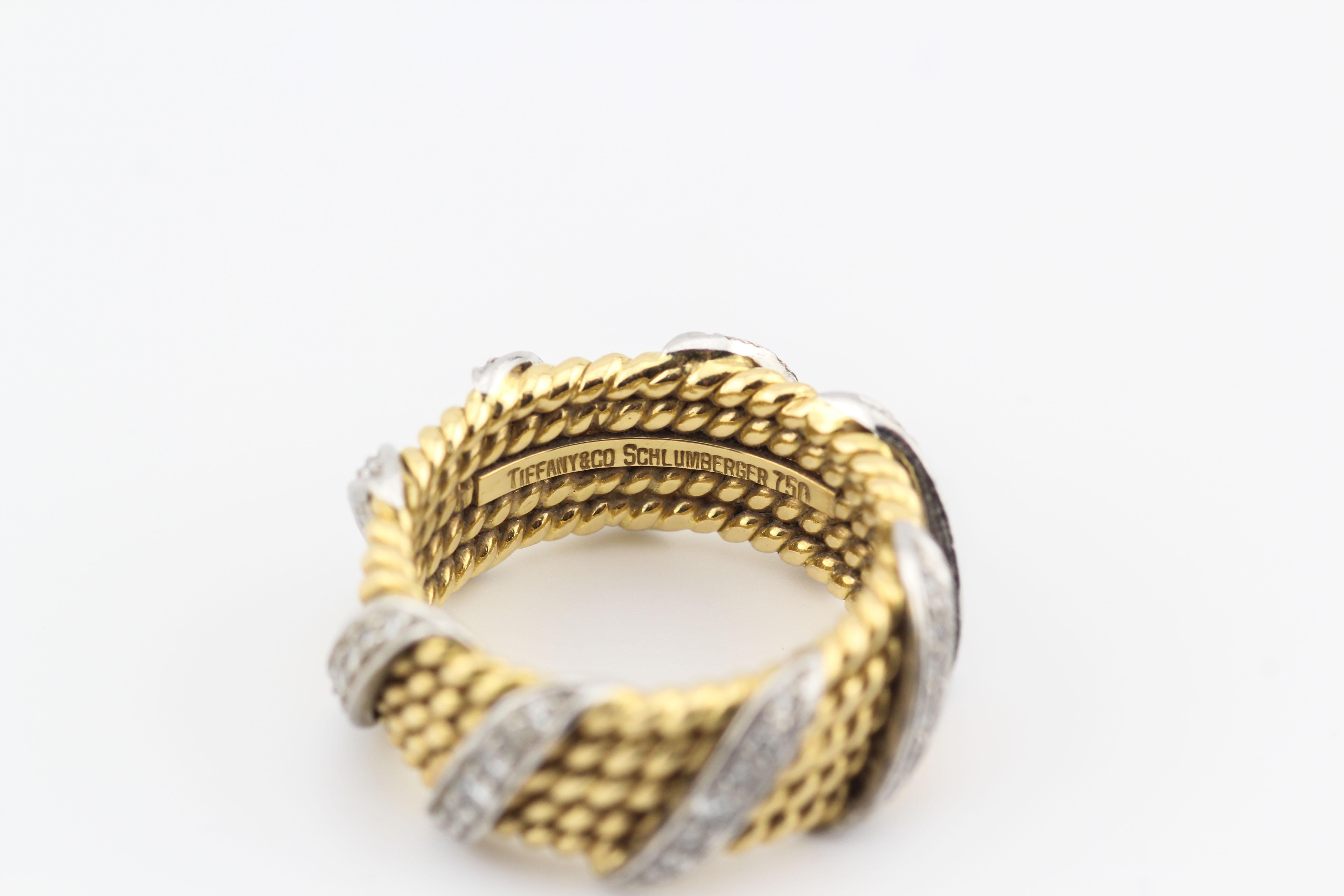 Tiffany and Co. Schlumberger 18K Yellow Gold Diamond 5 Rows Rope Ring ...