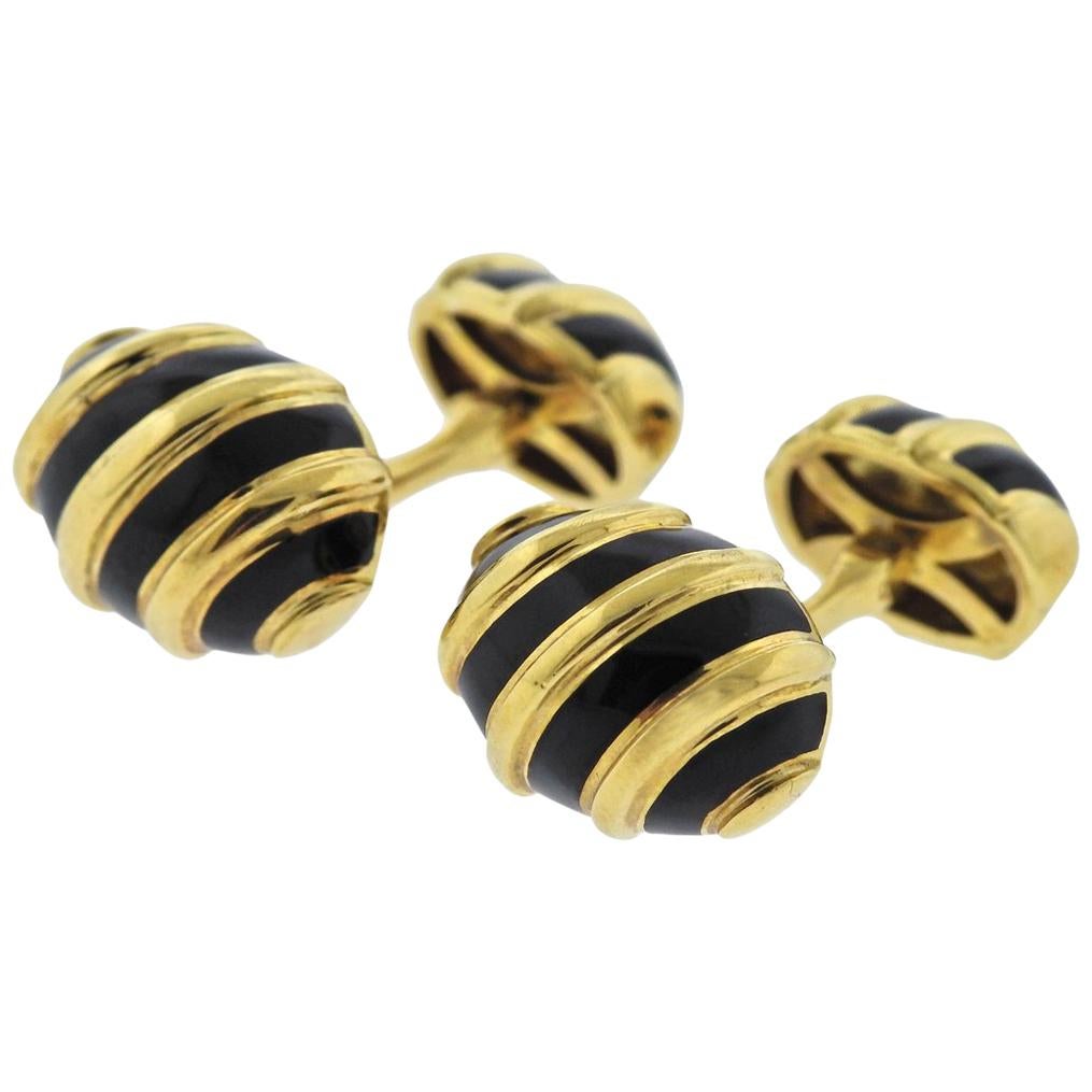 Tiffany and Co. Schlumberger Black Enamel Gold Cufflinks at 1stDibs ...
