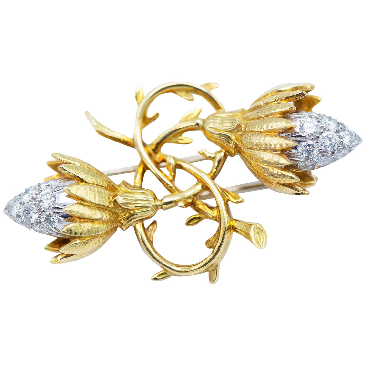 Tiffany and Co. Schlumberger Charming 18 Karat Gold and Diamond Brooch ...