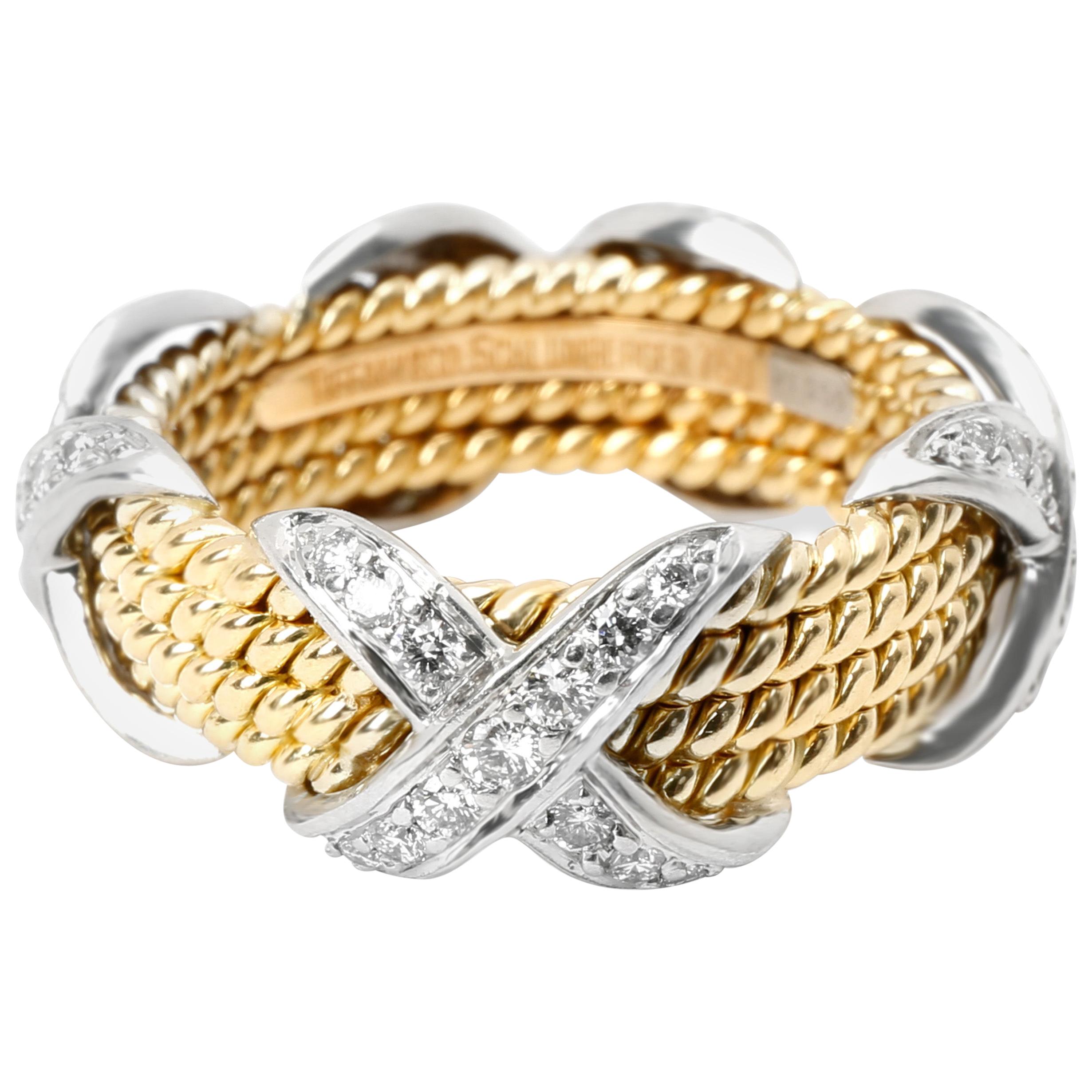 Tiffany and Co. Schlumberger Diamond Rope Four-Row X-Ring in 18K Gold ...