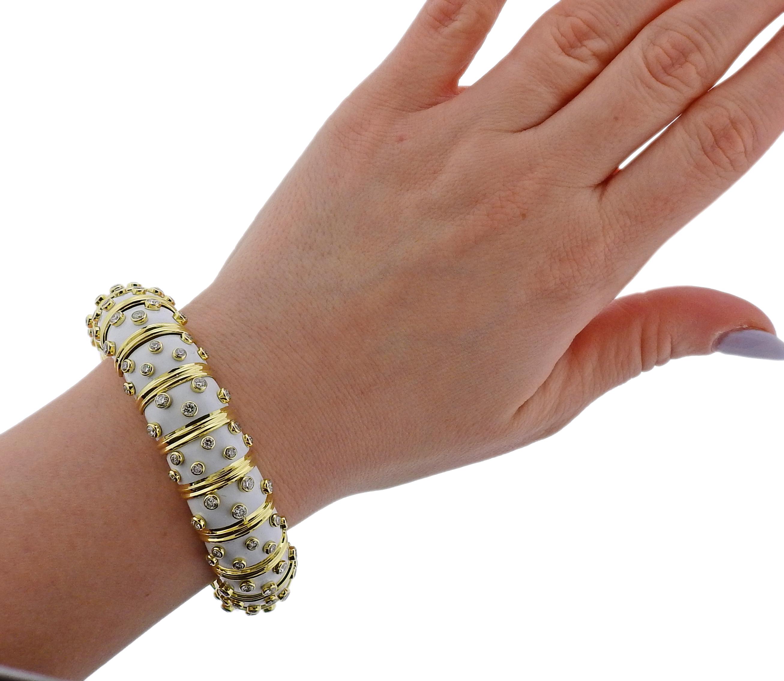 Tiffany and Co. Schlumberger Diamond White Enamel Bracelet For Sale at ...