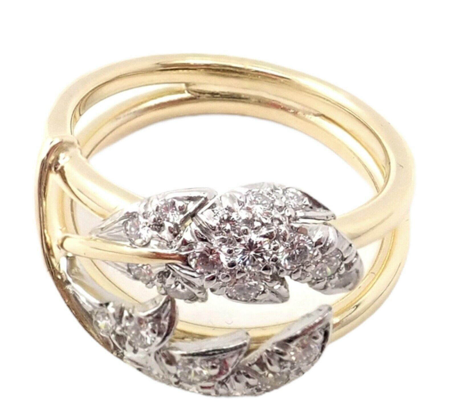 Tiffany and Co. Schlumberger Diamond Yellow Gold Platinum Two Leaves ...