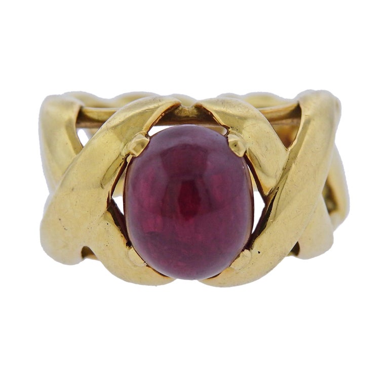Tiffany and Co. Schlumberger Ruby Cabochon Gold Ring at 1stDibs