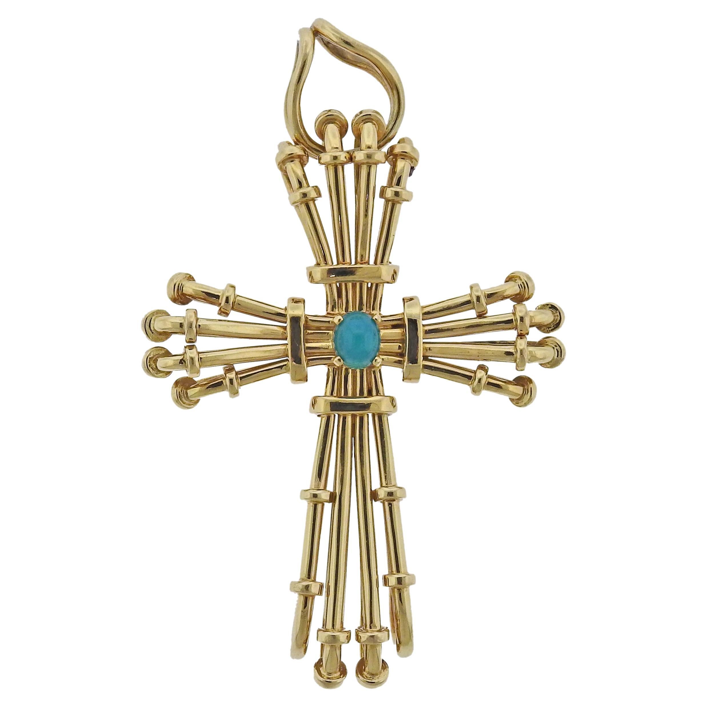 Tiffany and Co. Schlumberger Turquoise Gold Brooch Pin at 1stDibs