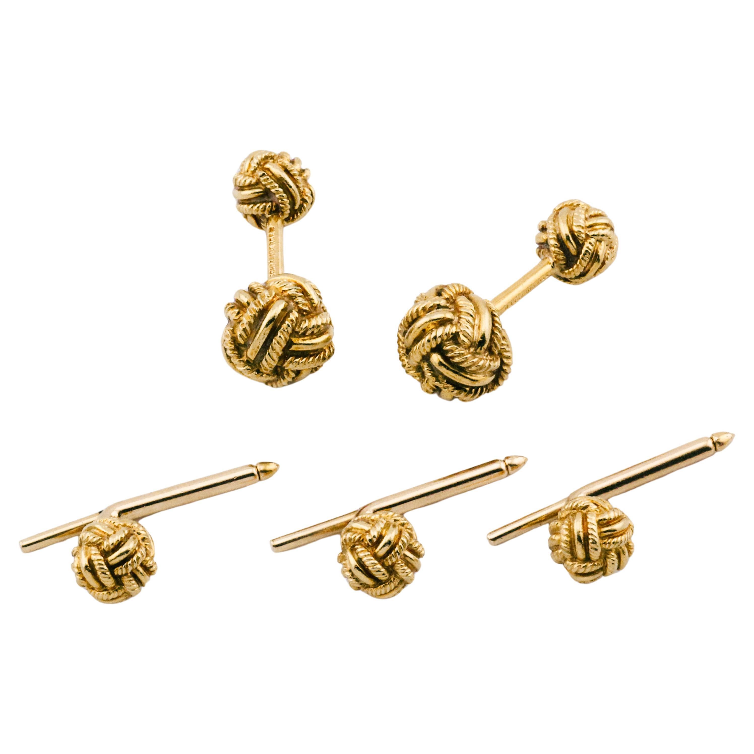 Tiffany and Co. Schlumberger 18K Yellow Gold Rope Knot Cufflinks #19381 ...