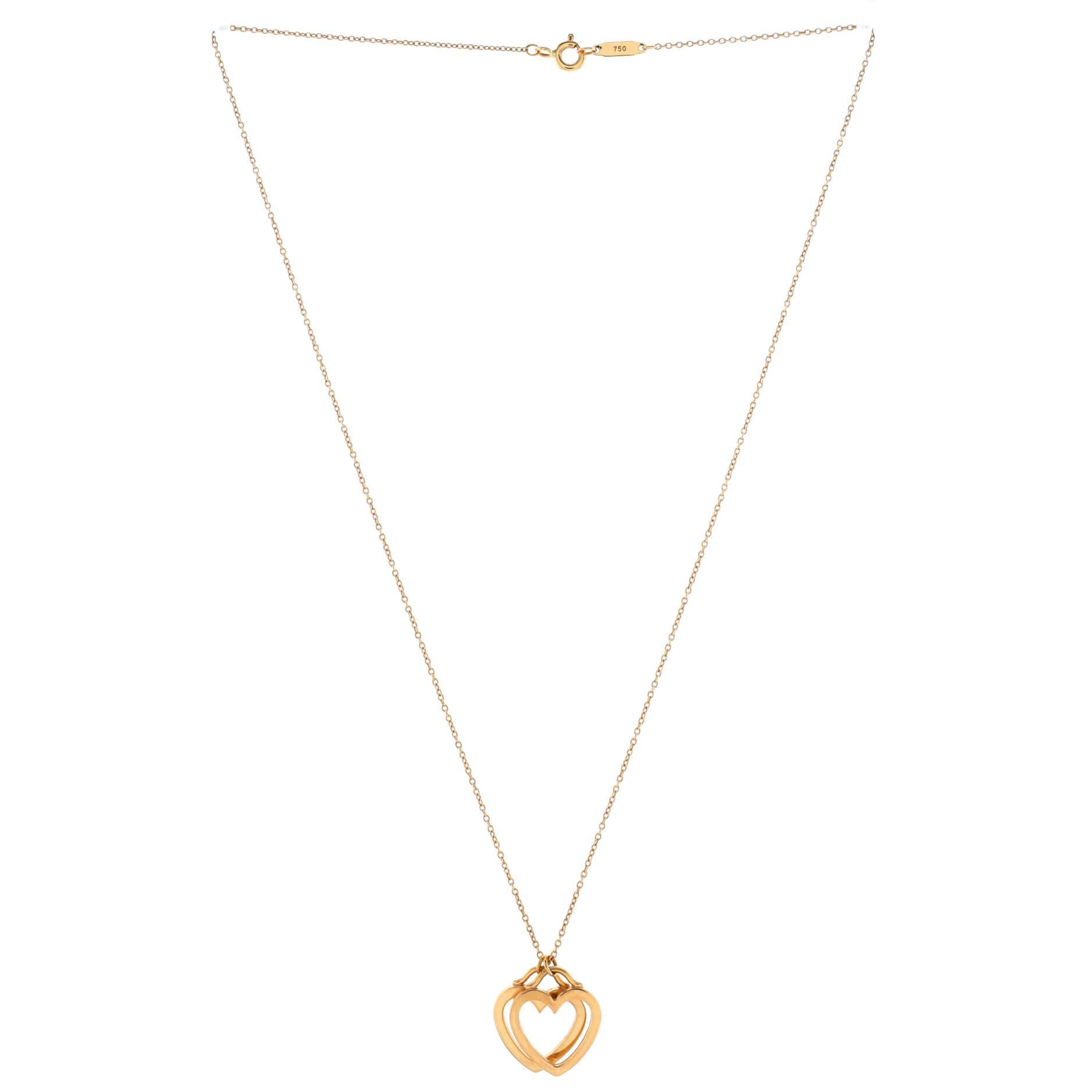 Tiffany and Co. Sentimental Double Heart Pendant Necklace 18K Rose Gold ...
