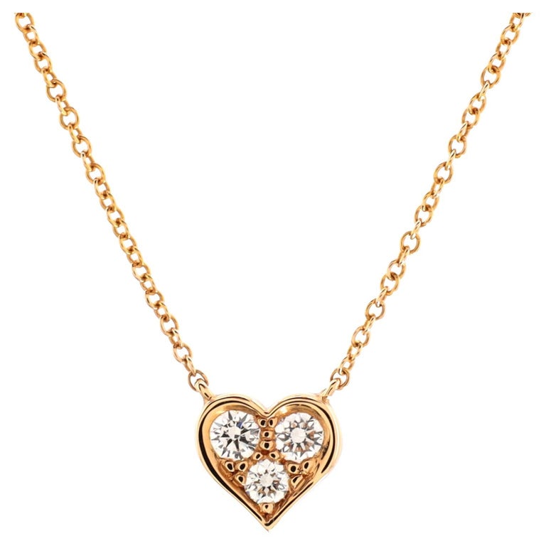 Tiffany and Co. Sentimental Heart 3 Diamond Pendant Necklace 18k Yellow ...