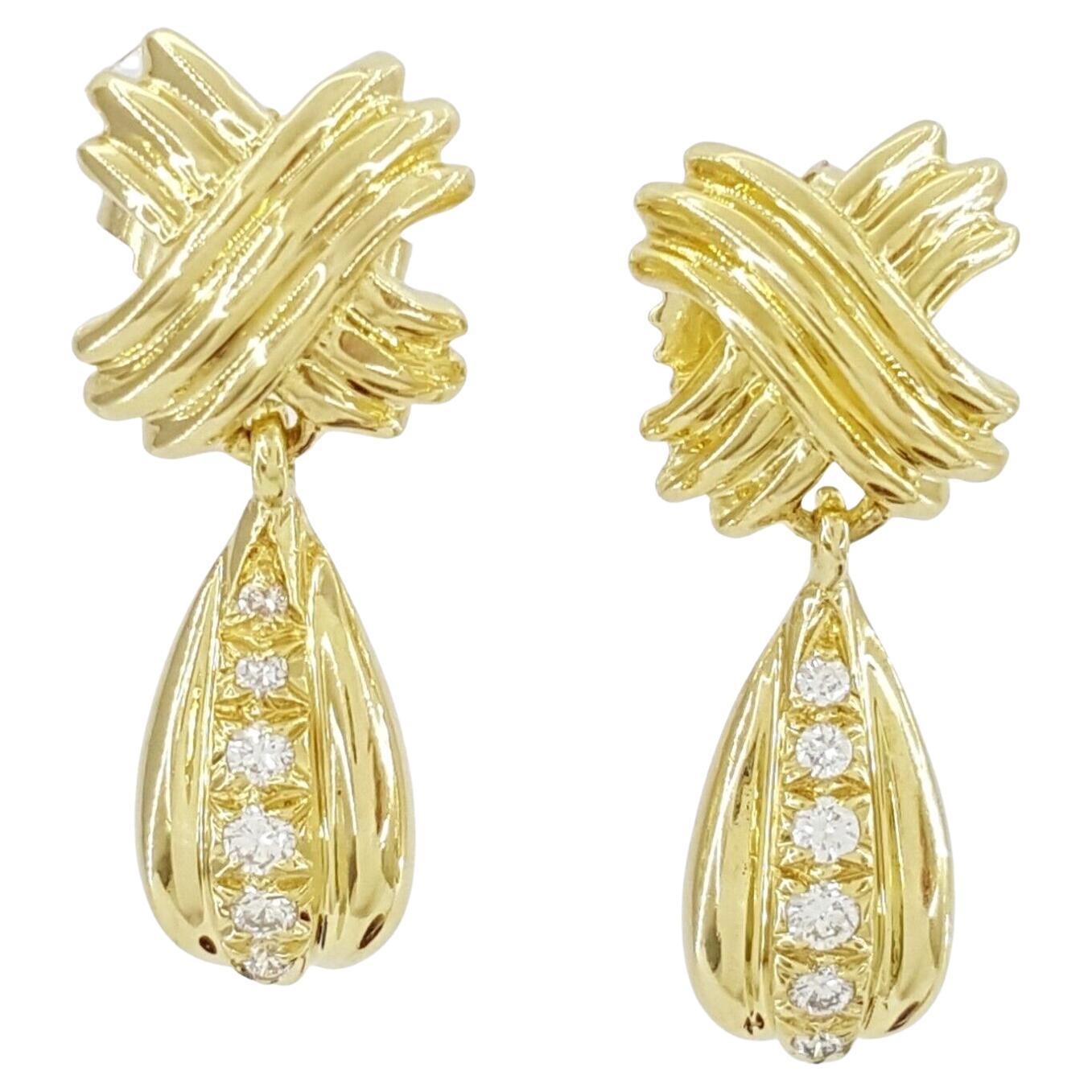 Tiffany and Co. 18K Yellow Gold X Signature Earrings For Sale at 1stDibs