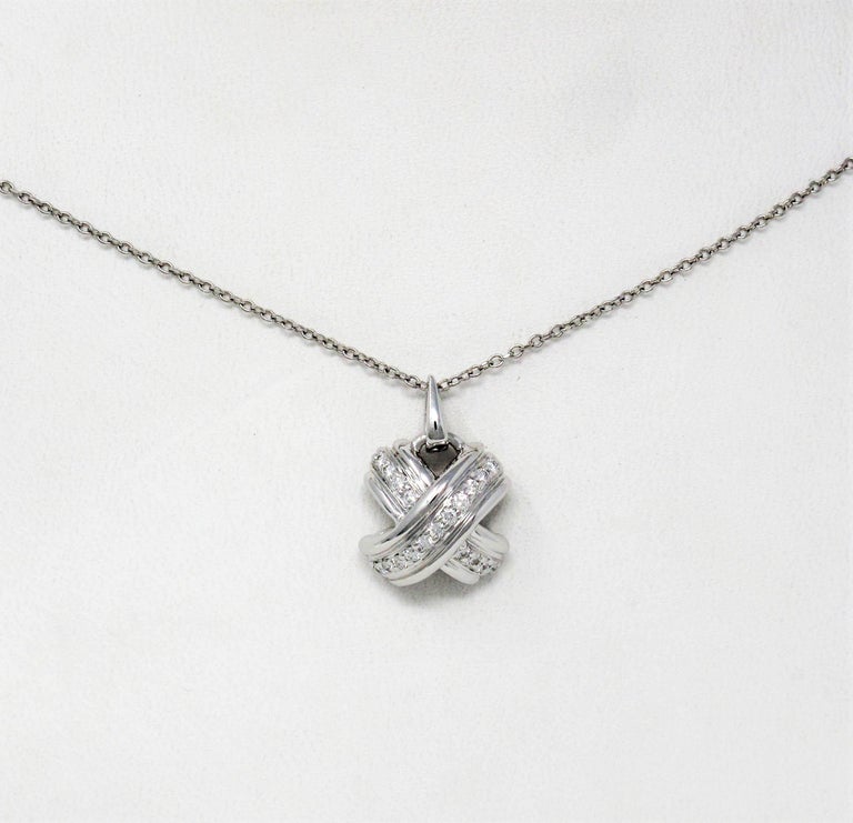 Tiffany and Co. Signature X Pave Diamond Pendant Necklace in 18 Karat ...