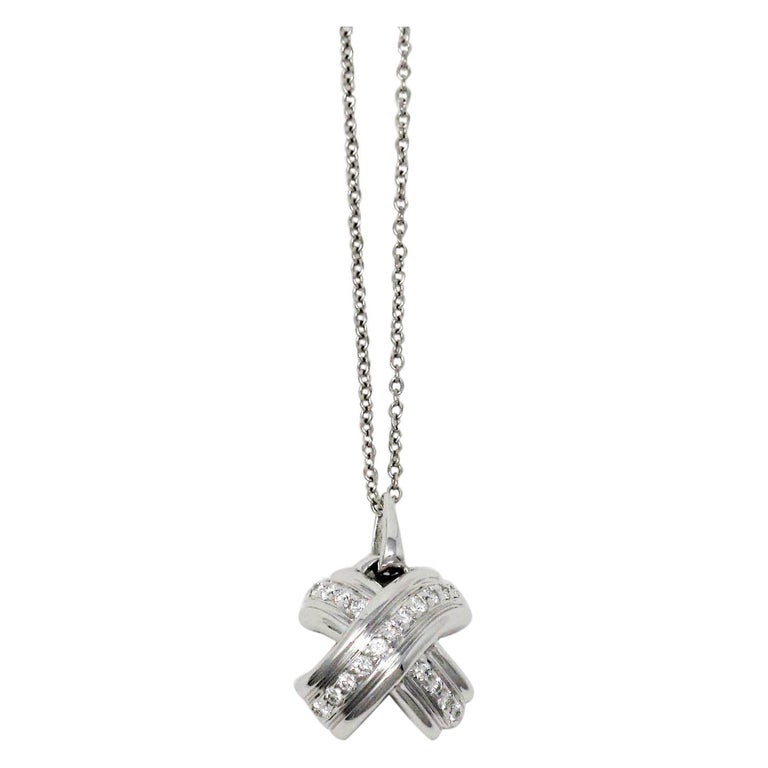 Tiffany and Co. Signature X Pave Diamond Pendant Necklace in 18 Karat ...