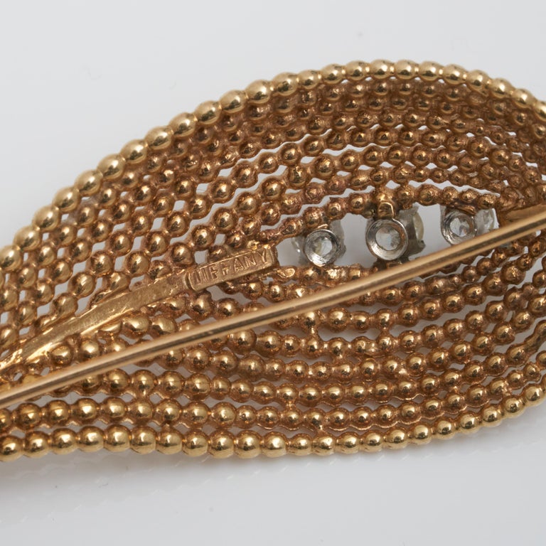 Tiffany and Co Signed Gold and Diamond Leaf Brooch For Sale at 1stDibs