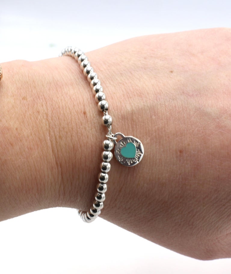 Tiffany and Co. Silver Return to Tiffany Blue Enamel Disc Heart Charm ...