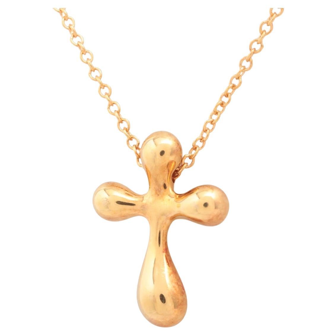 TIFFANY and CO. Diamond Yellow Gold Cross Pendant and Necklace at 1stDibs