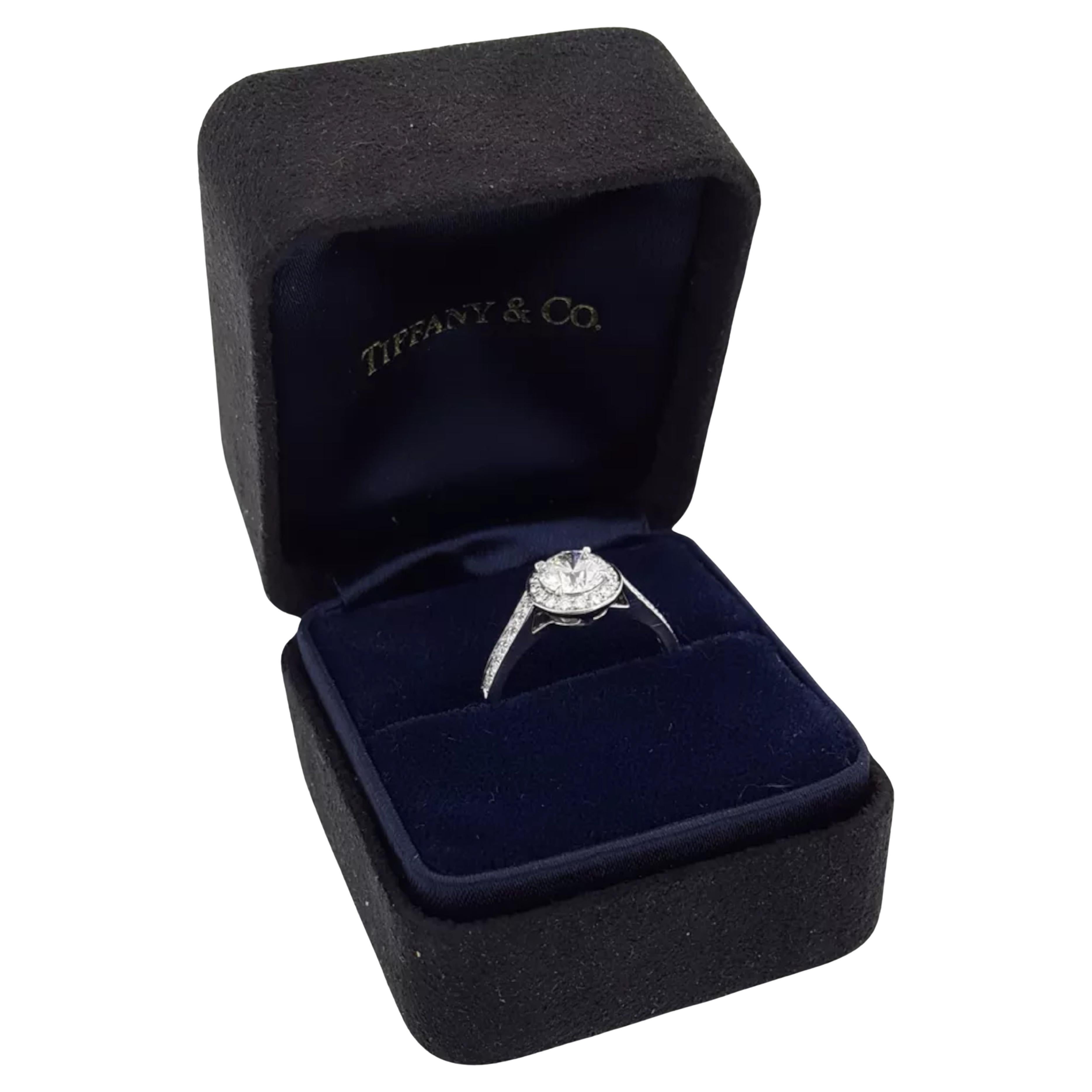 Tiffany and Co. Soleste 1 ct Diamond Platinum Halo Engagement Ring For ...