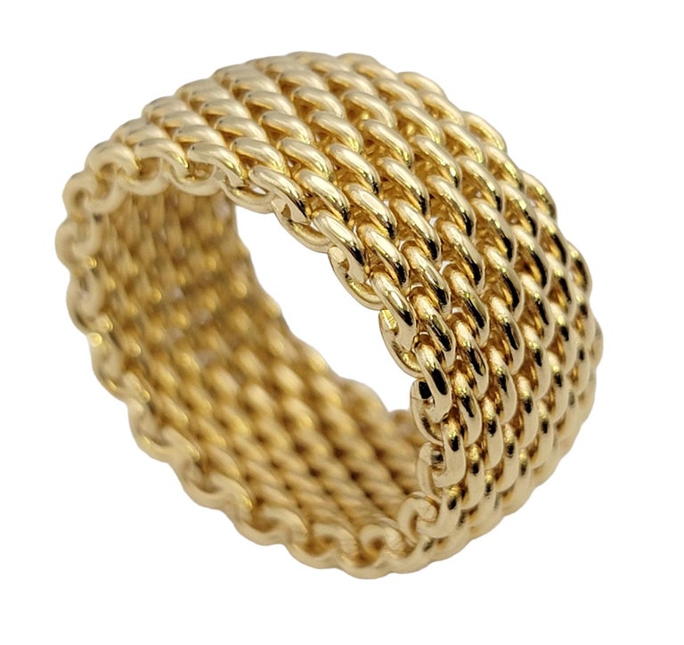 Tiffany and Co. Somerset Wide Mesh Flex Band Ring in 18 Karat Yellow ...