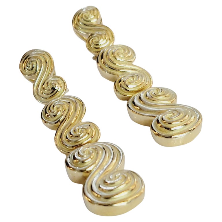 Tiffany and Co. Spiro Earrings circa 1993 Swirl Long Drops 18k Yellow ...