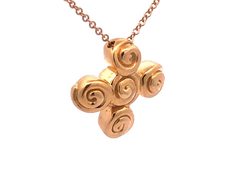 Tiffany and Co. Spiro Swirl Rosebud Cross 18k Yellow Gold Vintage ...