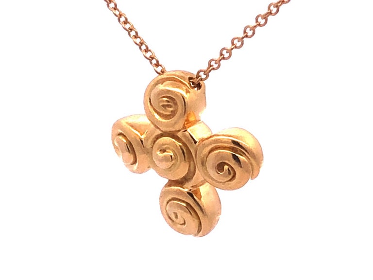 Tiffany and Co. Spiro Swirl Rosebud Cross 18k Yellow Gold Vintage ...