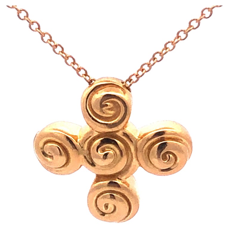 Tiffany and Co. Spiro Swirl Rosebud Cross 18k Yellow Gold Vintage ...