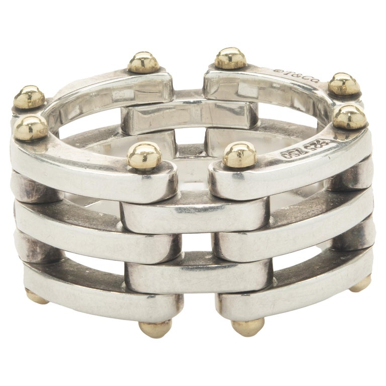 Tiffany and Co. Sterling Silver and 18 Karat Yellow Gold Mesh Link Ring ...