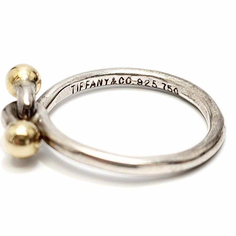 Tiffany and Co Sterling Silver 18K Yellow Gold Double Ball Hook Ring at ...