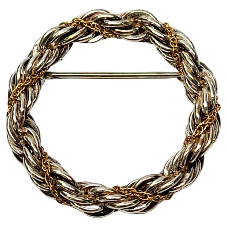 Tiffany and Co Sterling Silver 18K Yellow Gold Rope Circle Pin at 1stDibs