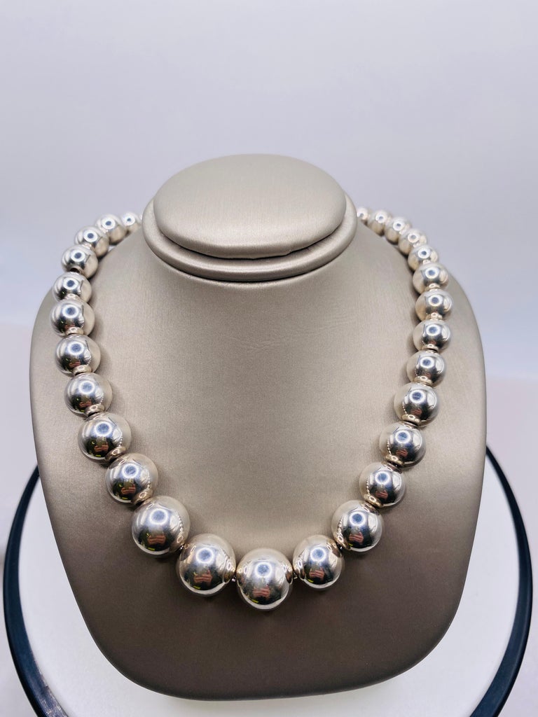 Tiffany and Co. Sterling Silver Ball Bead Graduated Necklace For Sale ...
