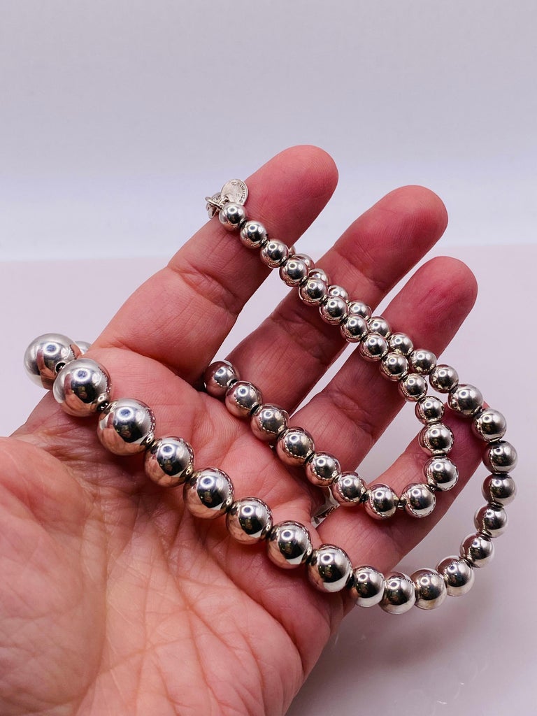 Tiffany and Co. Sterling Silver Ball Bead Graduated Necklace For Sale ...