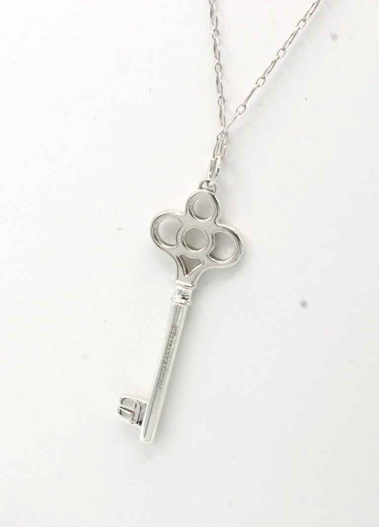 Tiffany and Co. Sterling Silver Crown Key Pendant Long Chain Necklace ...