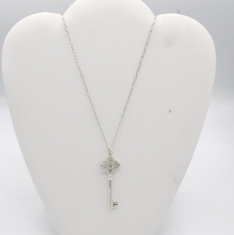 Tiffany and Co. Sterling Silver Crown Key Pendant Long Chain Necklace ...